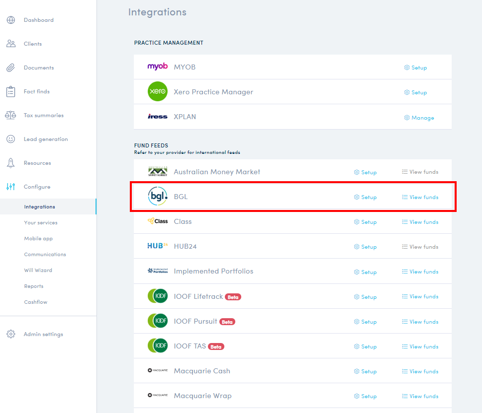 How to set up your BGL Integration – Wealth Portal