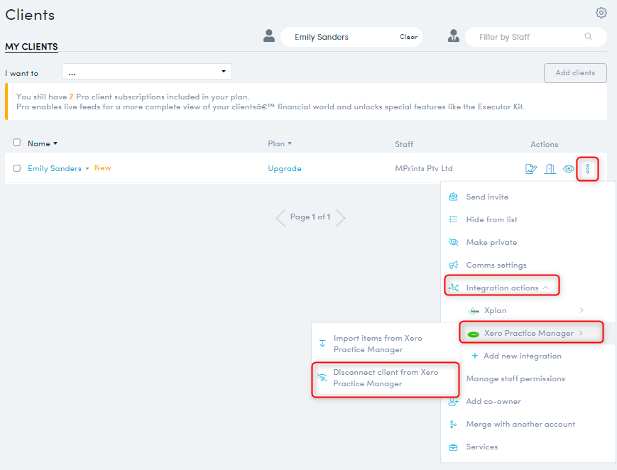 How do I connect/disconnect a client to their Xero Practice Manager (XPM) file within the ...